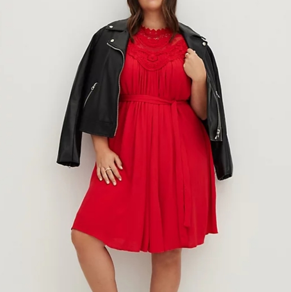 torrid | Dresses | Torrid Size 2 Tank Dress Crinkle Gauze Crochet Red ...